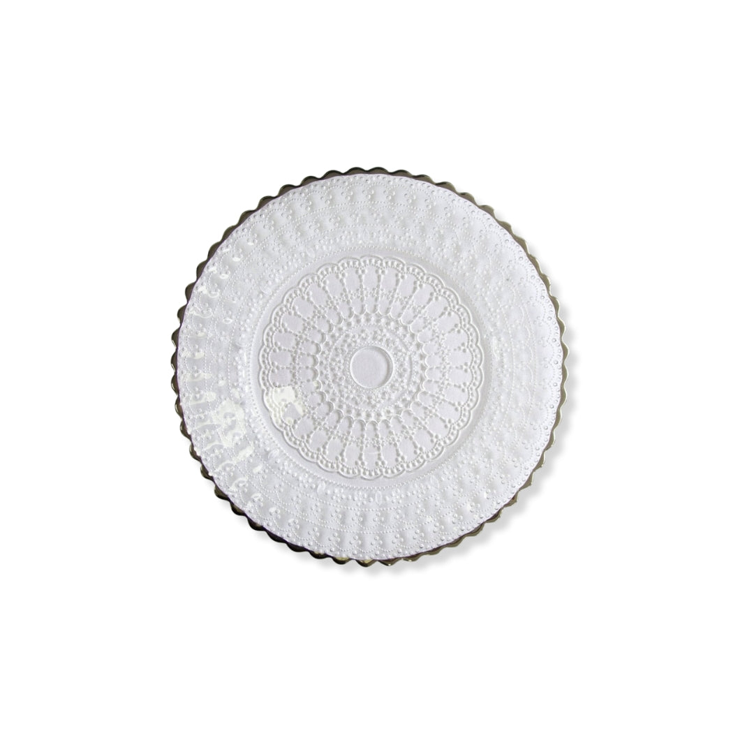 Vintage Lace Clear Glass Charger Plate - Silver Rim – Fluid Home Interiors